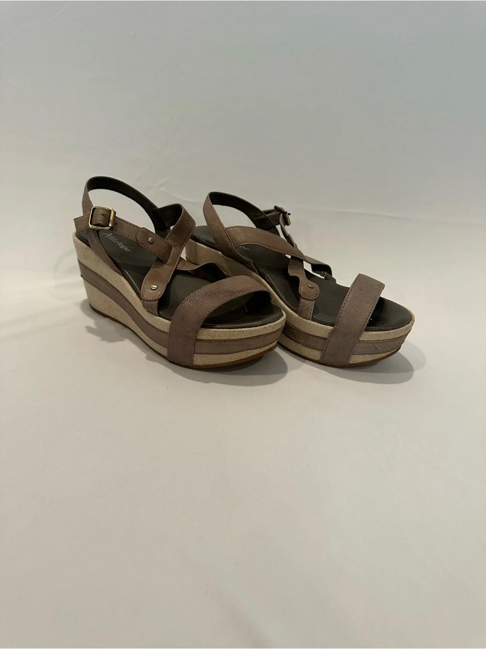 Antelope | Shoes | Antelope Taupe And Cream Platform Wedge Sandals ...